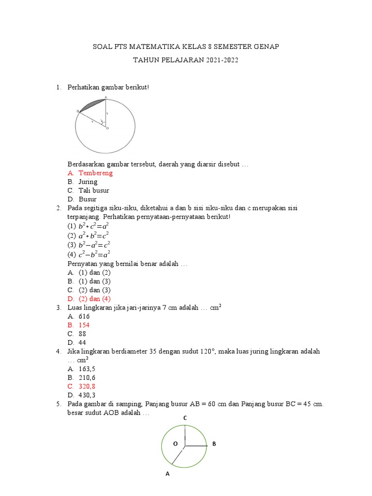 Soal PTS Matematika Kelas 8 Semester Genap | PDF