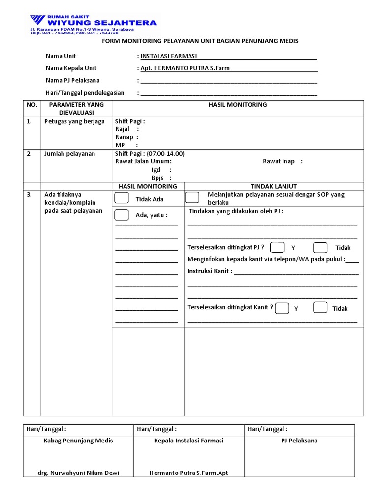 Form Monitoring Pelayanan Unit Bagian Penunjang Medis | PDF