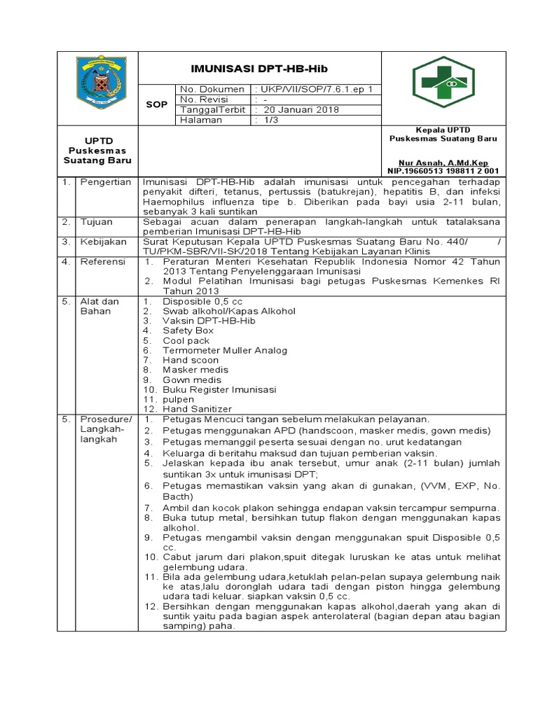 Sop Imunisasi DPT | PDF