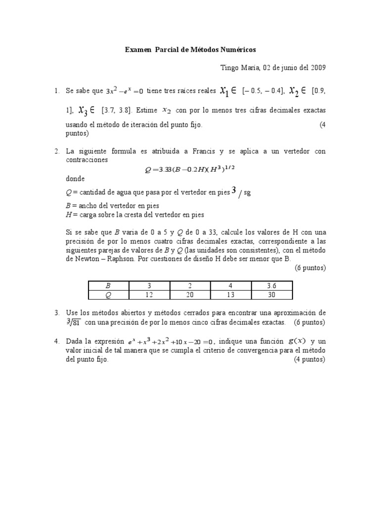 Examen Parcial de Métodos Numéricos | PDF