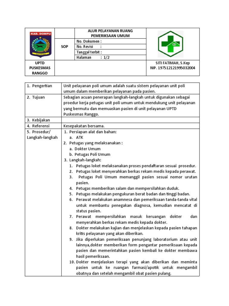 Sop Alur Pelayanan Ruang Poli Umum | PDF