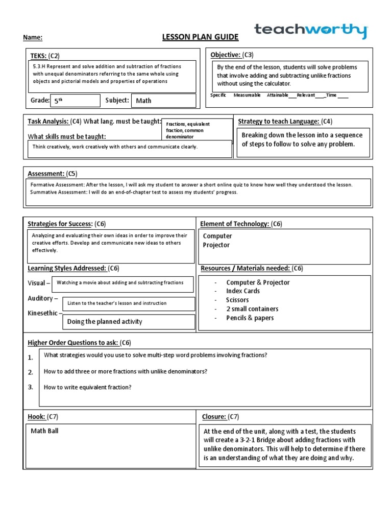 Lesson Plan Guide LPG Word JC 2 1 1 1 | Download Free PDF | Educational ...