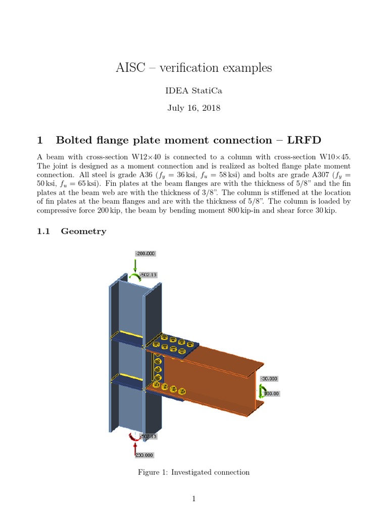 AISC - Verification Examples: 1 Bolted Flange Plate Moment Connection ...