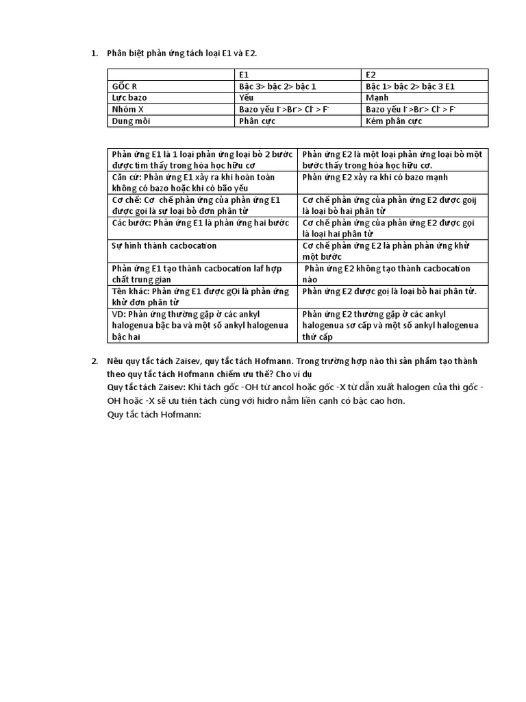 Phân Biệt Phản Ứng Tách Loại E1 Và E2 | PDF