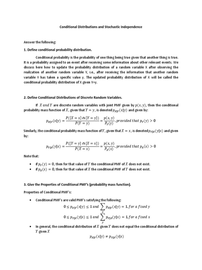 Conditional Distributions and Stochastic Independence | PDF | Probability Distribution ...