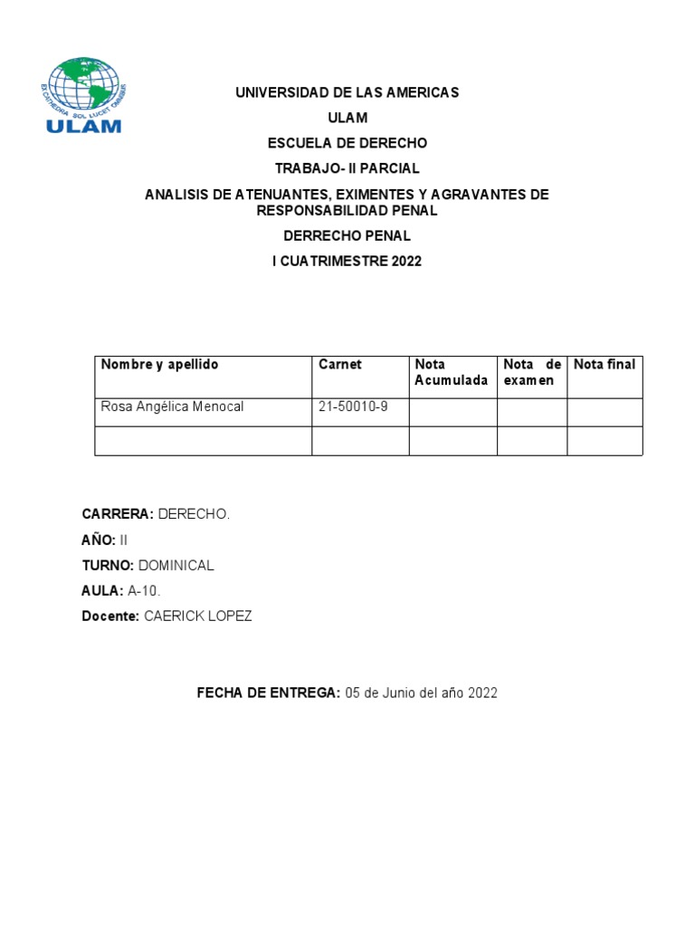 Ley 641 Código Penal Eximentes y Atenuantes de Responsabilidad Penal ...