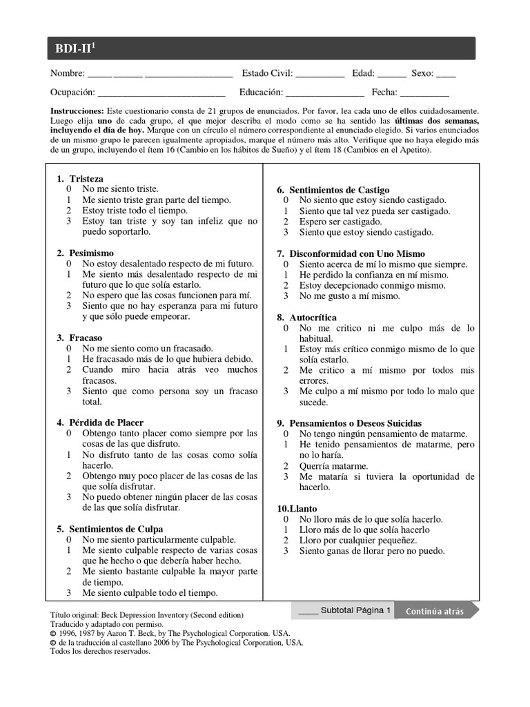 Protocolo BDI-II | PDF