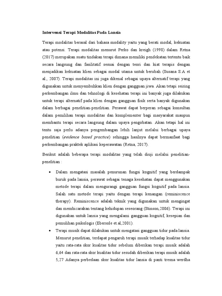 Intervensi Terapi Modalitas Pada Lansia1 | PDF
