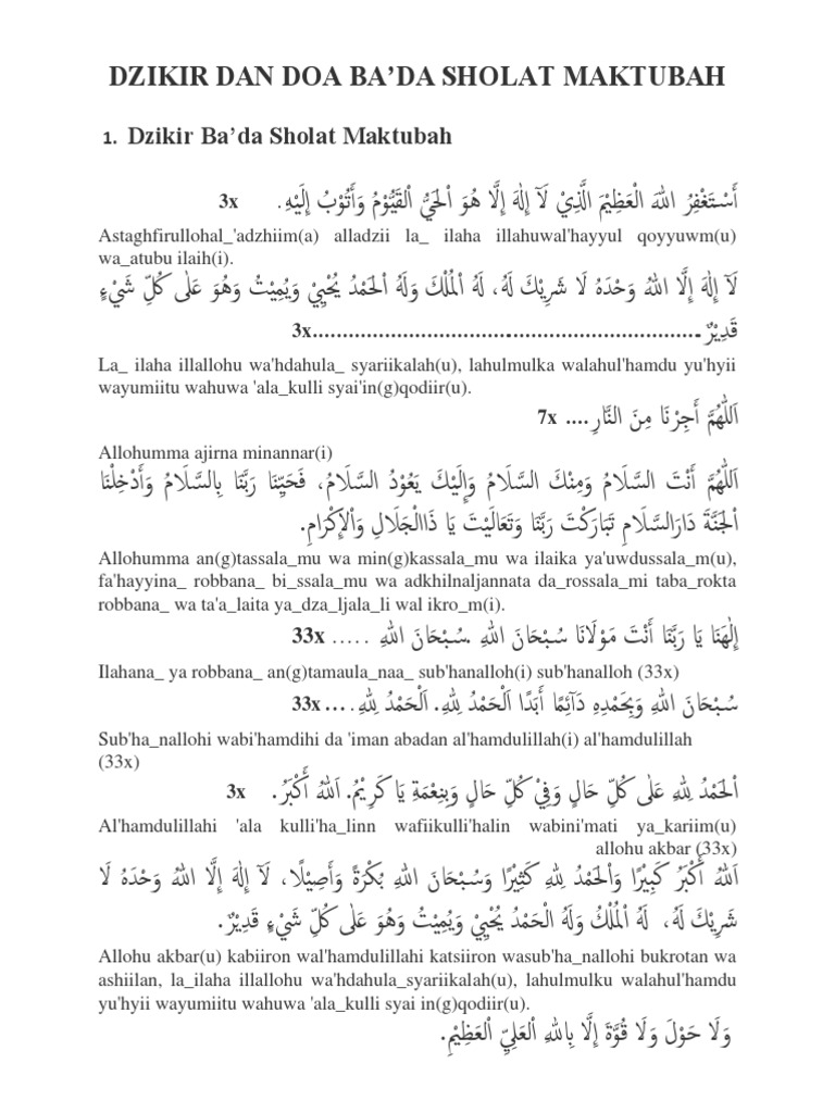 DZIKIR DAN DOA Ba'da Sholat | PDF