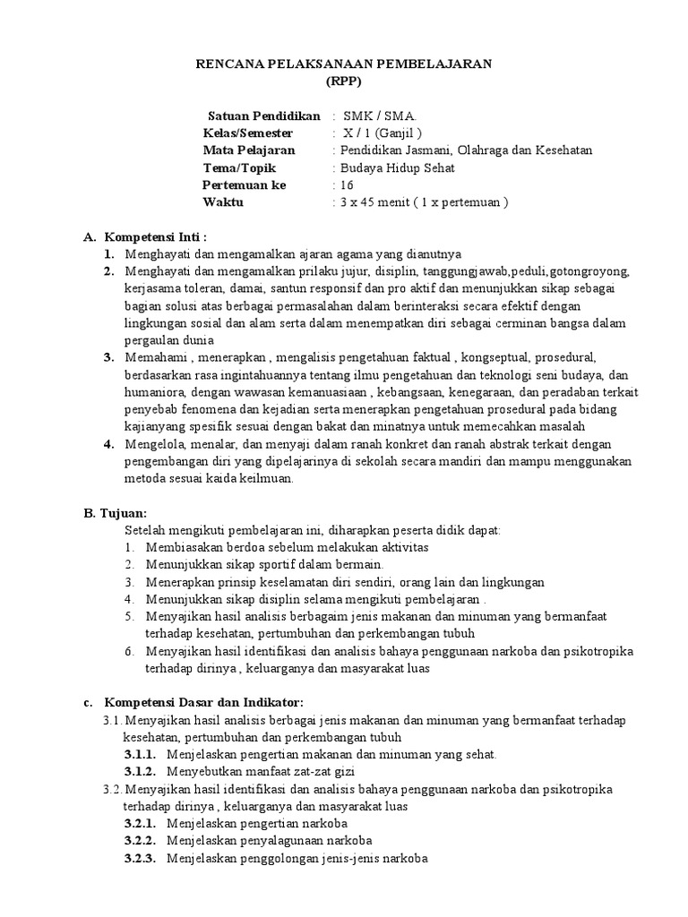 RPP Budaya Hidup Sehat | PDF