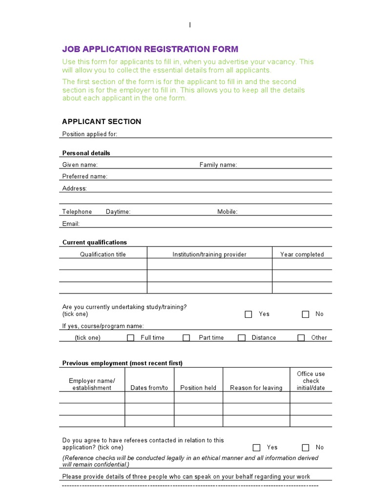 Job Application Registration Form in | PDF | Employment | Justice