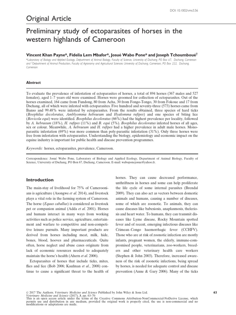 Veterinary Medicine Sci - 2017 - Payne - Preliminary Study of ...