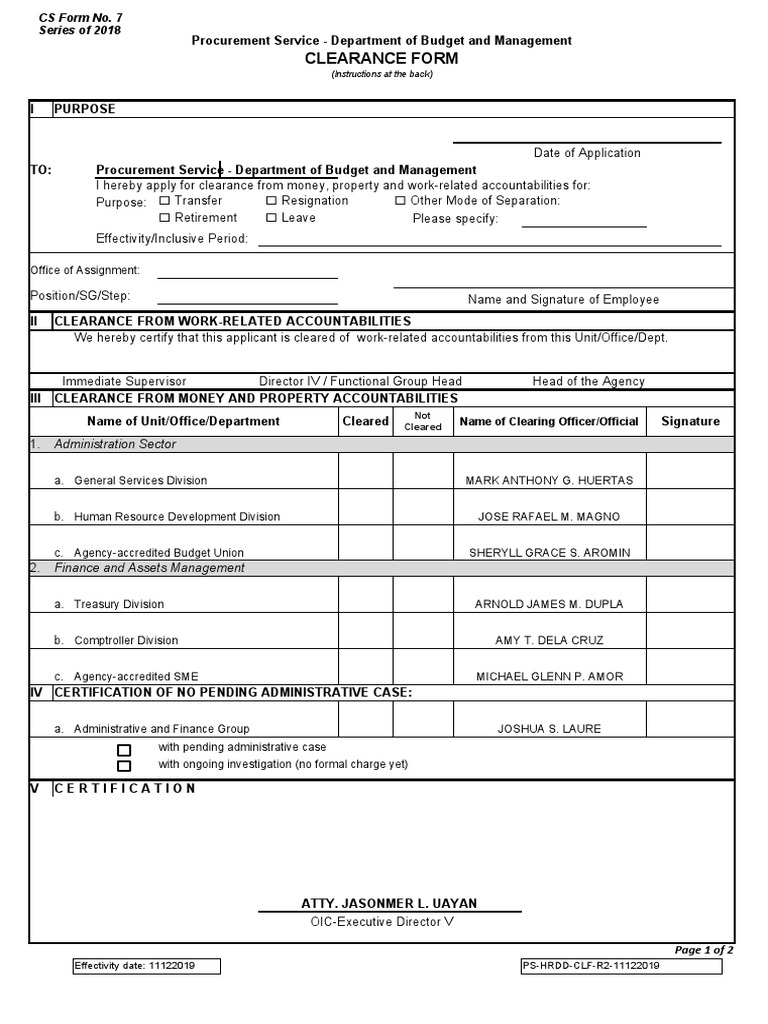 CSC Form No. 7 Clearance Instructions | PDF | Government | Economies