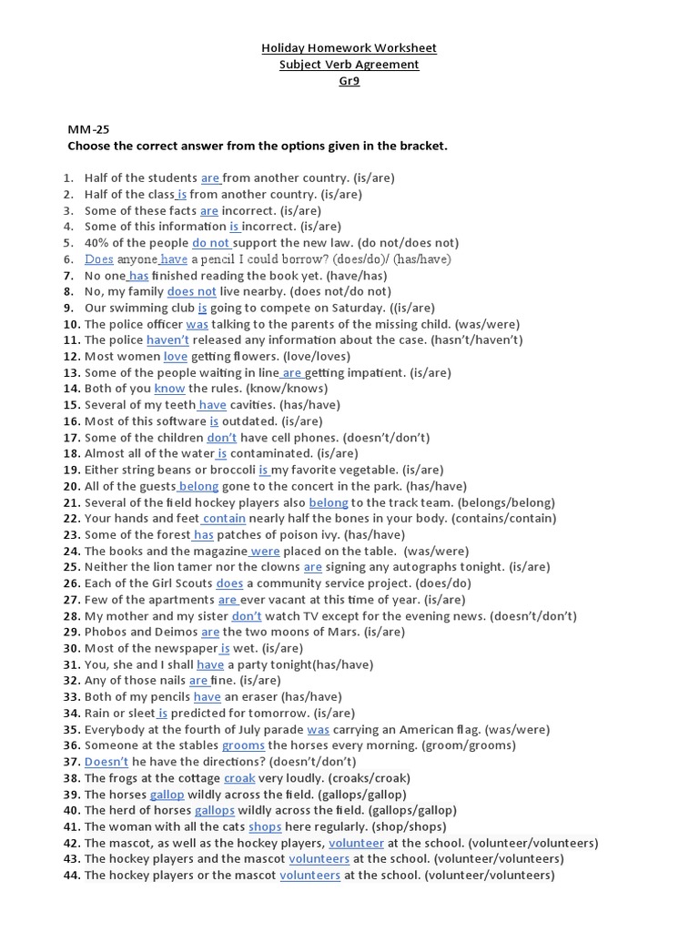 Holiday Homework Worksheet SVA GR 9 | PDF