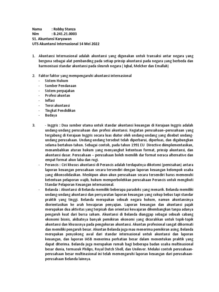 Robby Stanza B241210005 UTS Akuntansi Internasional | PDF | Bisnis ...