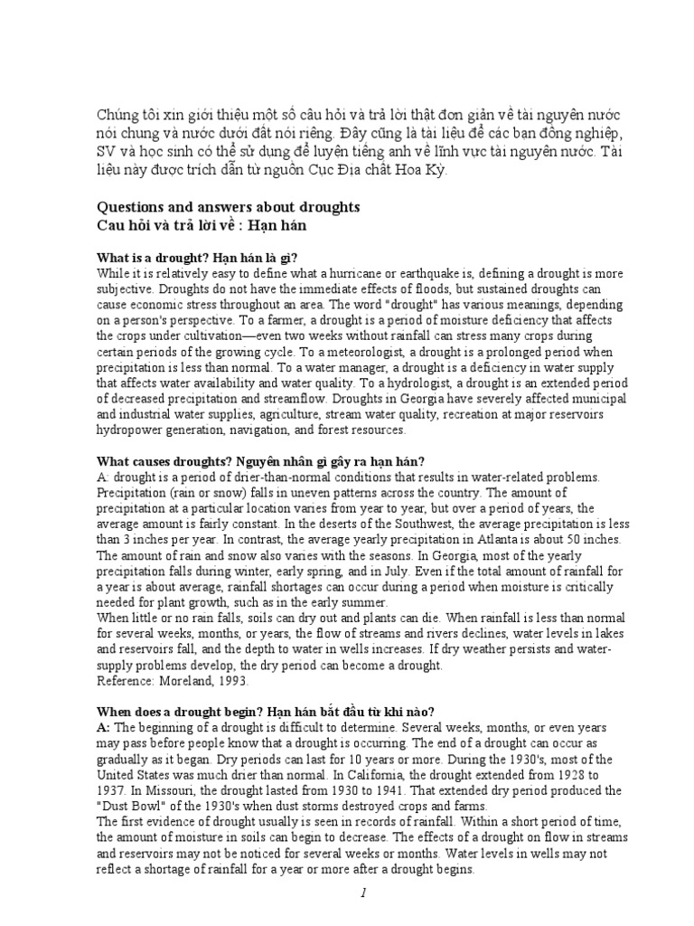 Questions and Answers About Droughts | PDF | Flood | Rain