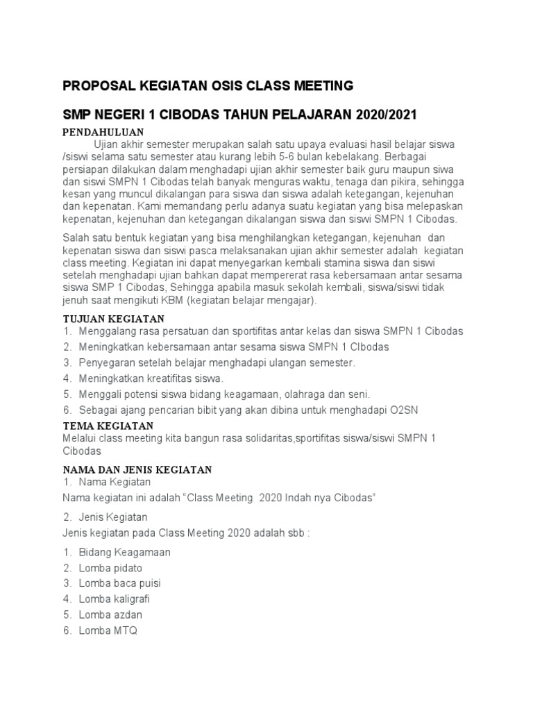 Proposal Kegiatan Osis Class Meeting | PDF