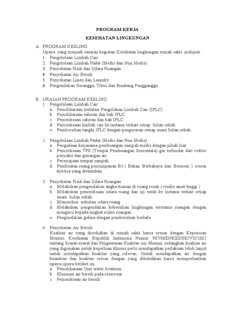 Program Kerja Kesling | PDF | Sains & Matematika | Teknologi & Rekayasa