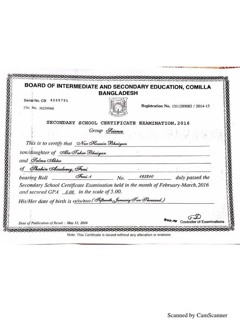 SSC Certificate & Transcript | PDF