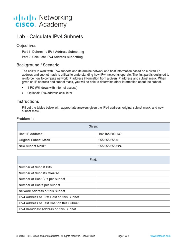11.6.6 Lab - Calculate IPv4 Subnets | PDF | Ip Address | Internet Architecture