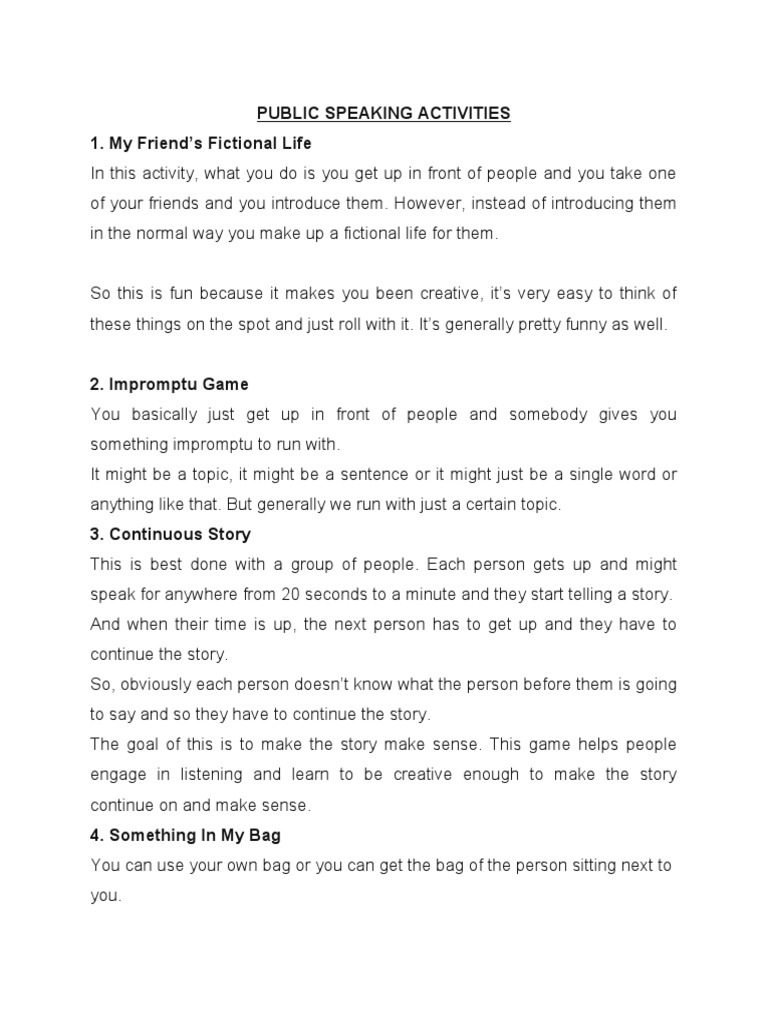 Public Speaking Activities | PDF