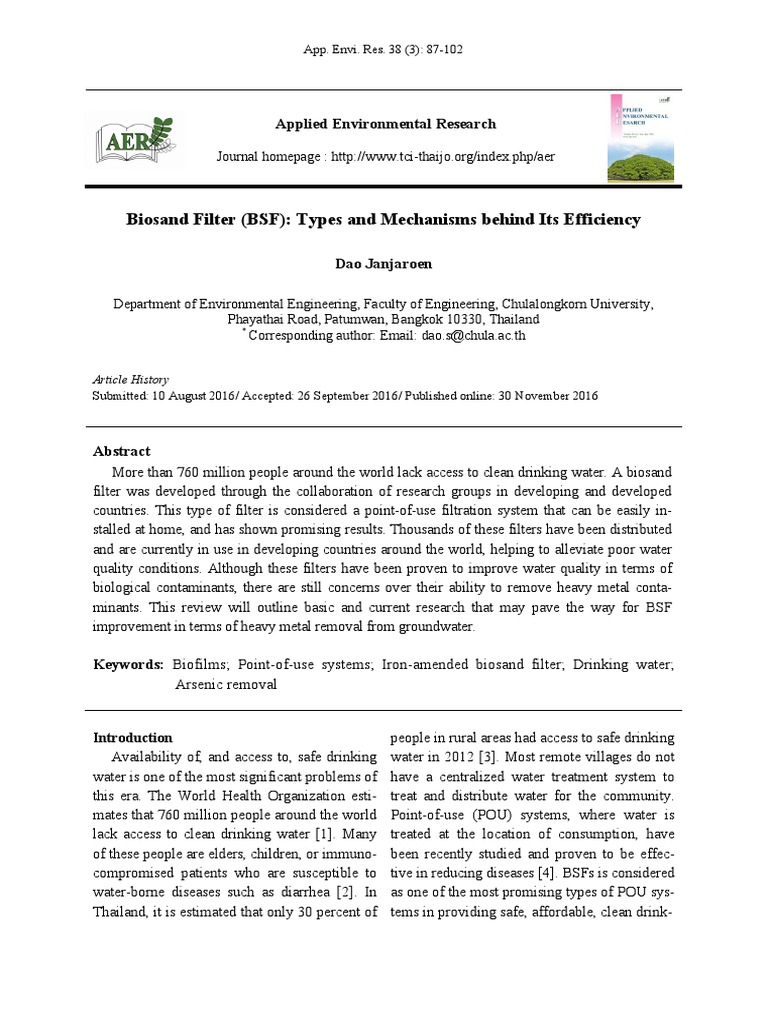 Biosand Filter BSF - Types and Mechanisms Behind Its Efficiency | PDF ...