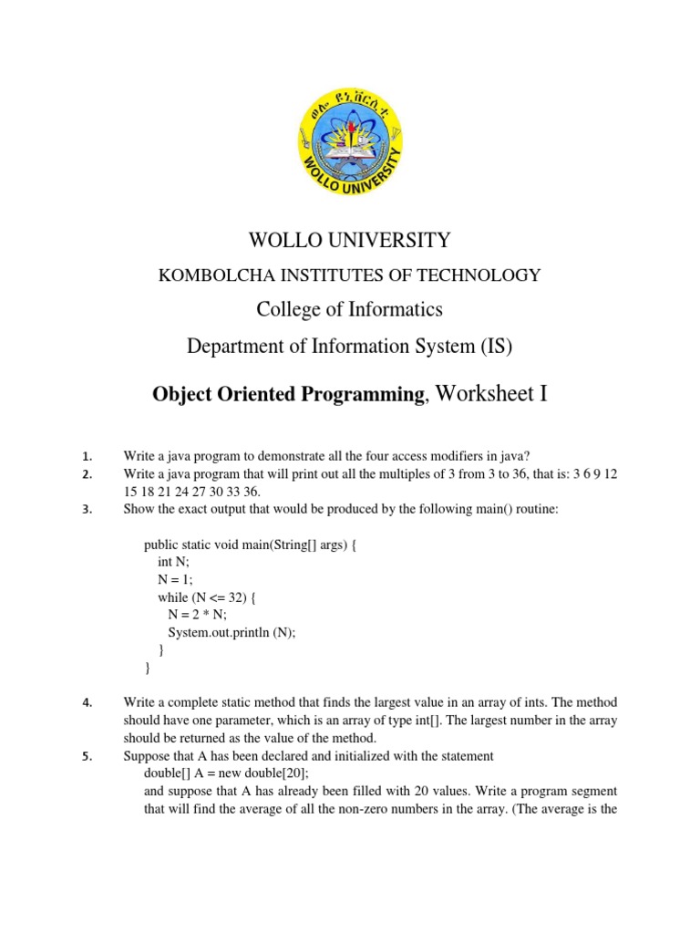 Wollo University: Object Oriented Programming | Download Free PDF | Class (Computer Programming ...