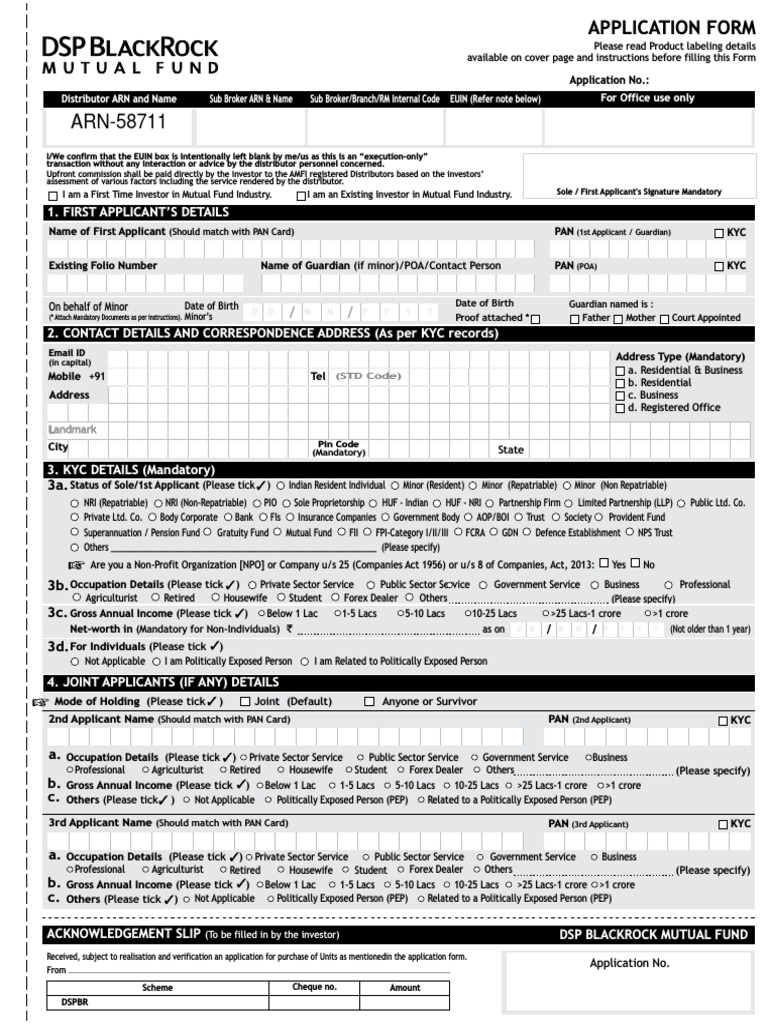 DSP Mutual Fund Application Form | PDF | Cheque | Debit Card