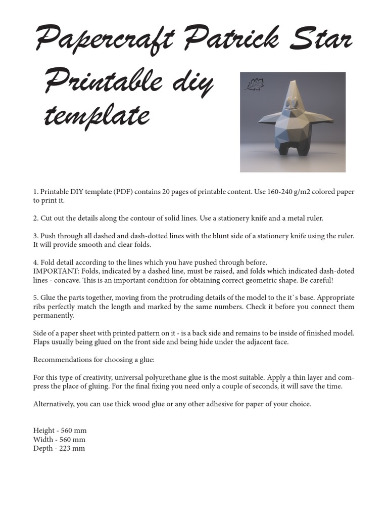 Papercraft Patrick Star Printable Diy Template | PDF | Adhesive | Paper