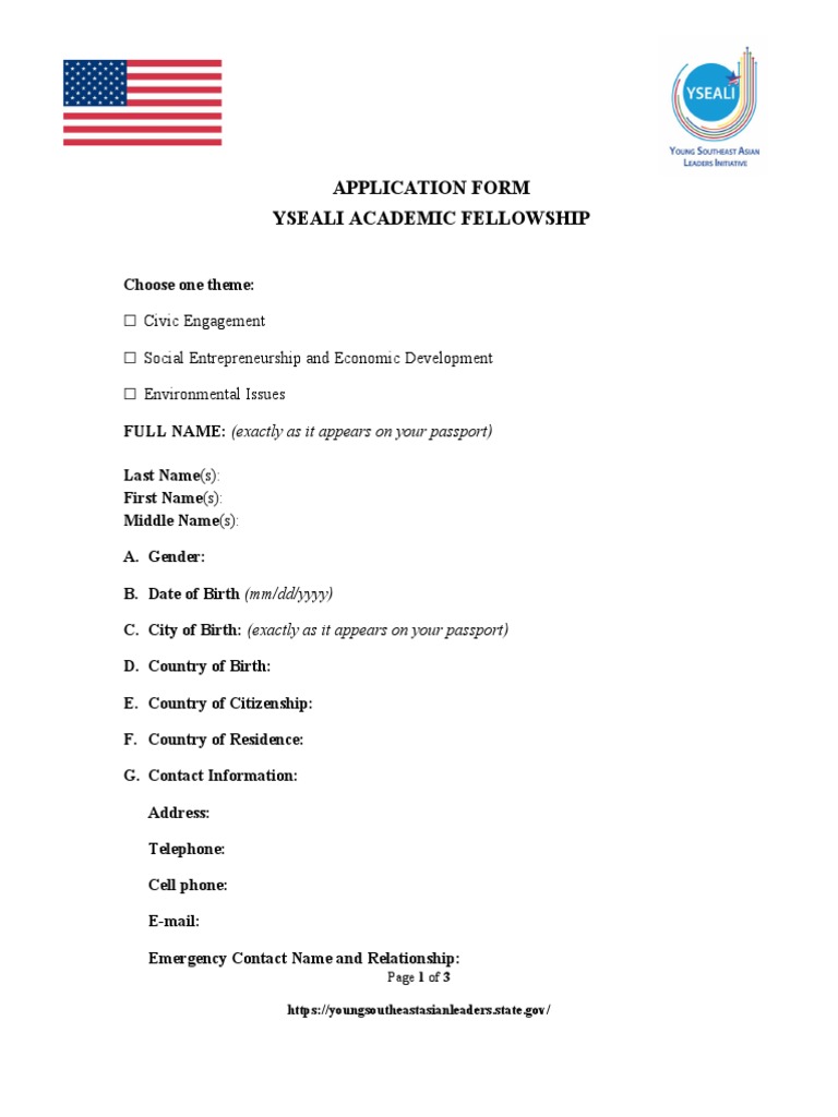 Application Form YSEALI Academic Fellowship | PDF