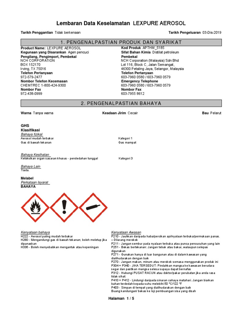 Lexpure Aerosol - 5185 (Sds My 20191203) | PDF