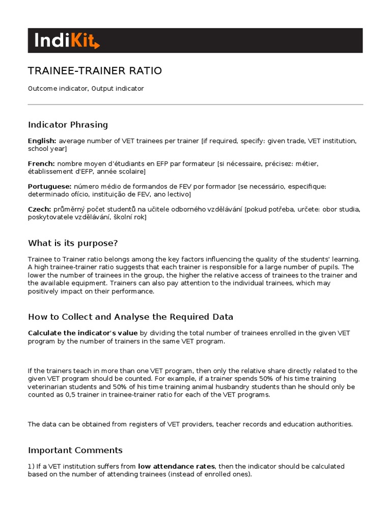 Trainee-Trainer Ratio: Indicator Phrasing | PDF | Teachers | Cognition