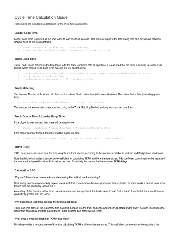 Truck Cycle Time Calculation Guide | PDF | Truck | Acceleration