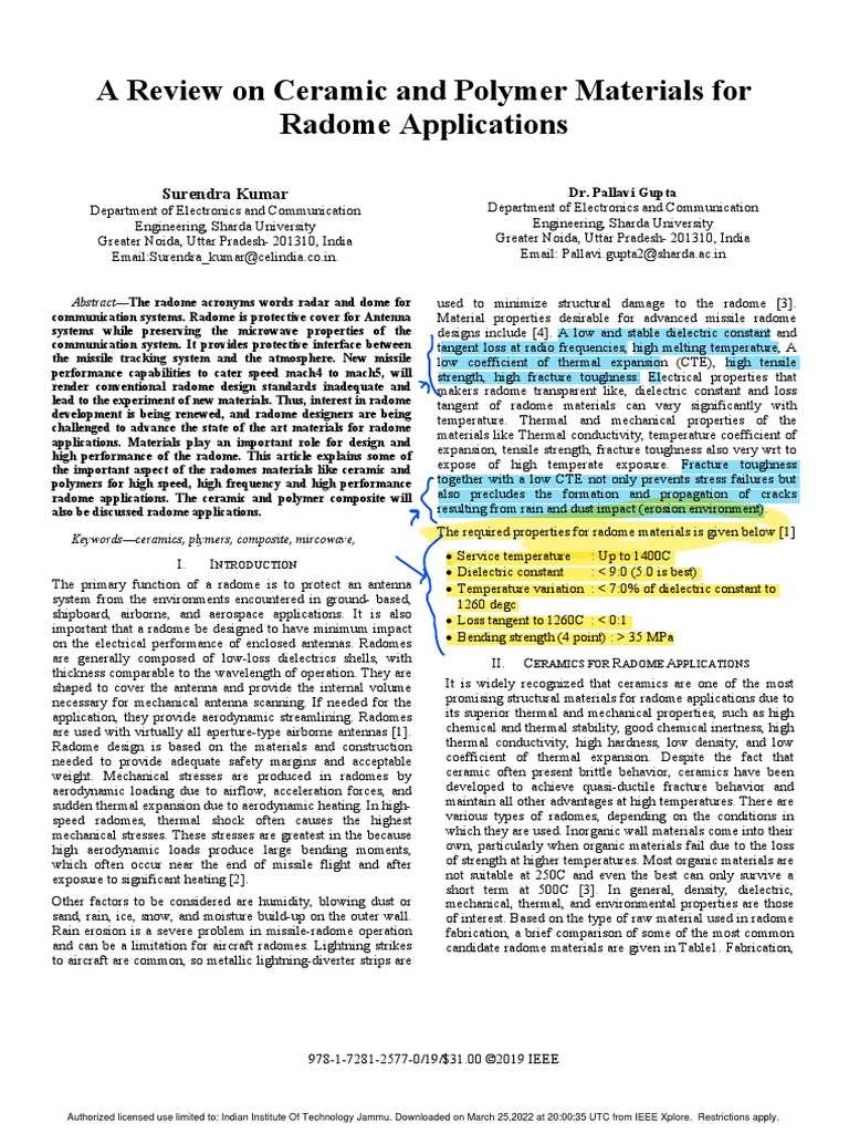 A Review On Ceramic and Polymer Materials For Radome Applications | PDF ...