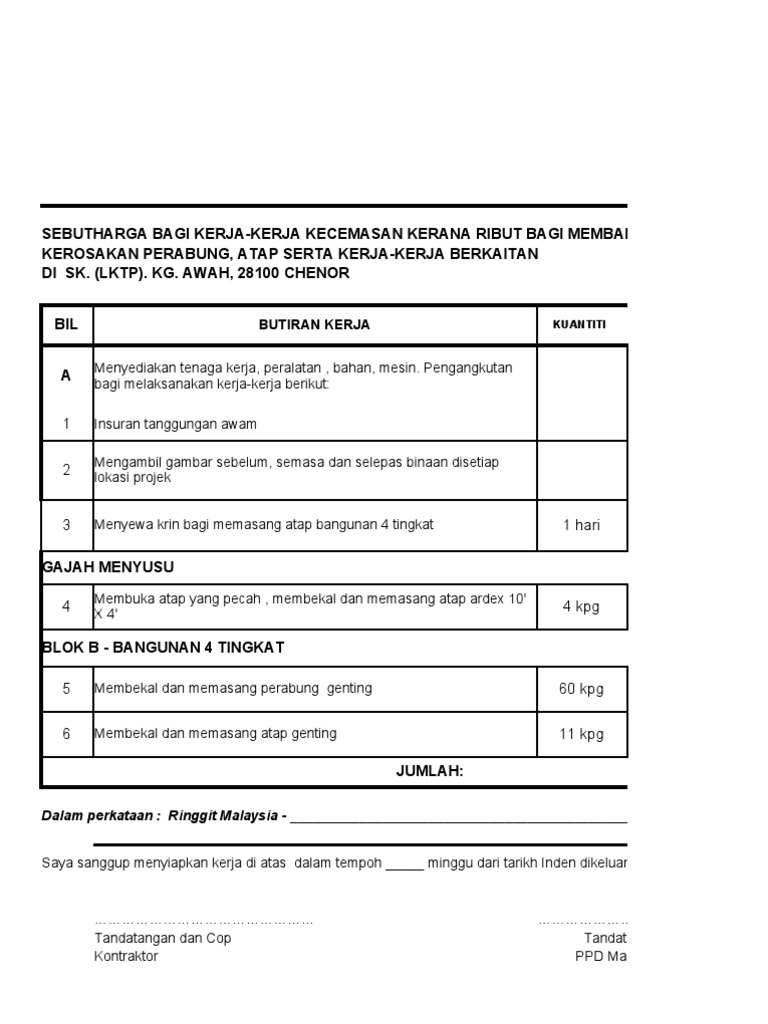 Contoh Sebut Harga | PDF