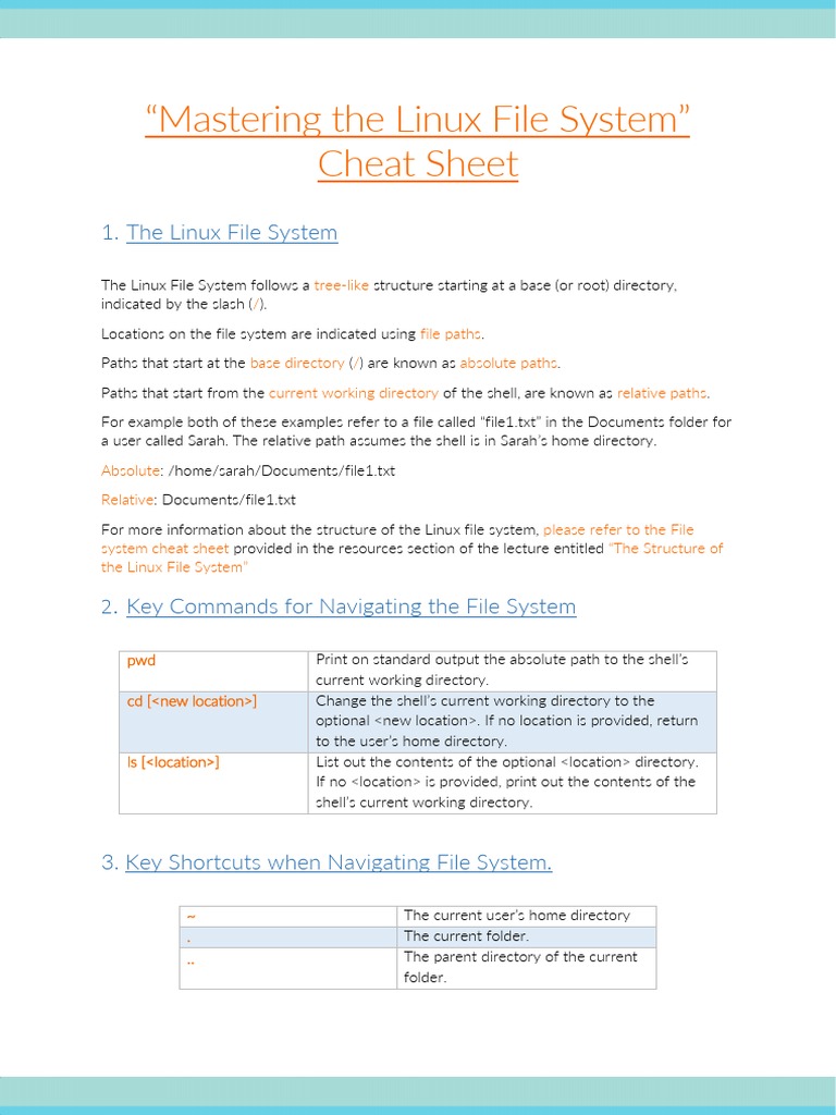 Mastering The Linux File System Cheat Sheet Pdf Computer File 7867