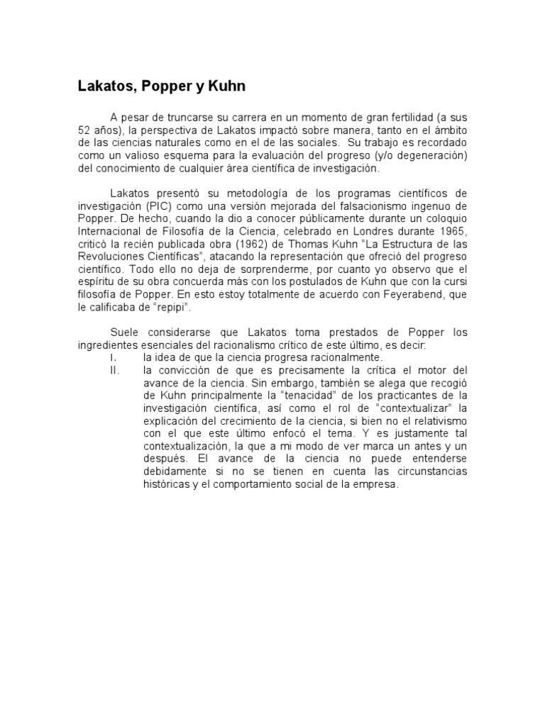 Popper Lakatos Kuhn | PDF | Paradigma | Karl Popper