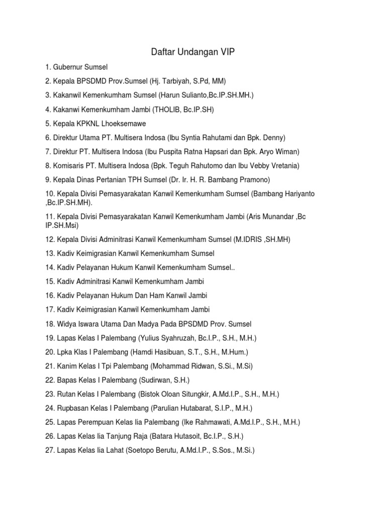 Daftar Undangan VIP | PDF | Ilmu Sosial