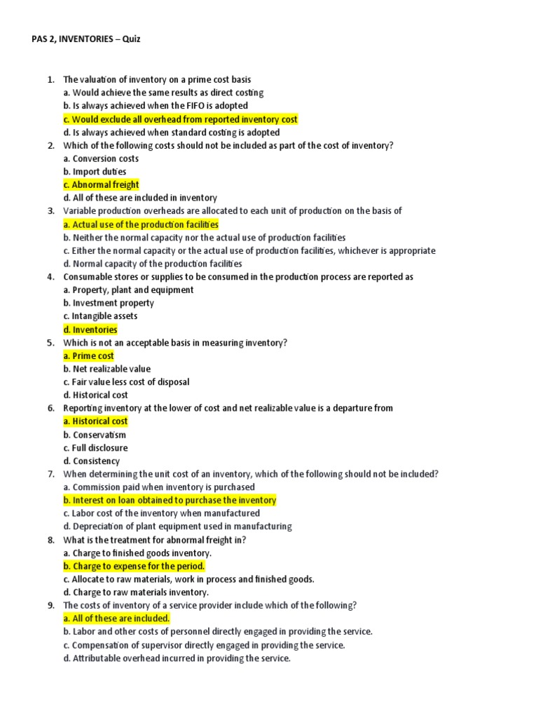 PAS 2 - Inventories - Quiz | PDF | Inventory | Cost Of Goods Sold