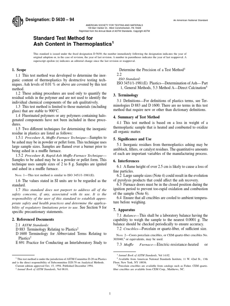 Astm D 5630 | PDF | Nylon | Combustion