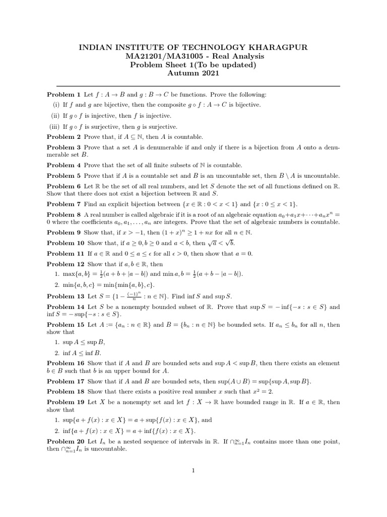 Problems on Real Analysis Functions, Sets, and Properties | PDF | Set (Mathematics) | Algebra