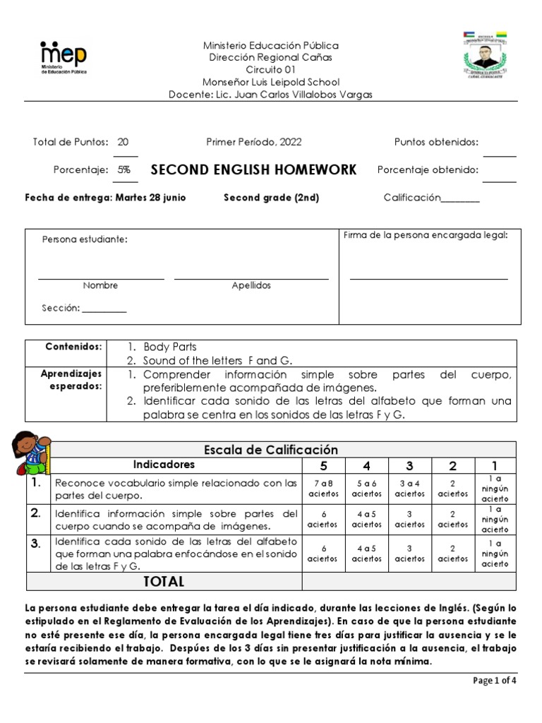 Segunda Tarea Inglés, Segundo Grado | PDF | Lingüística