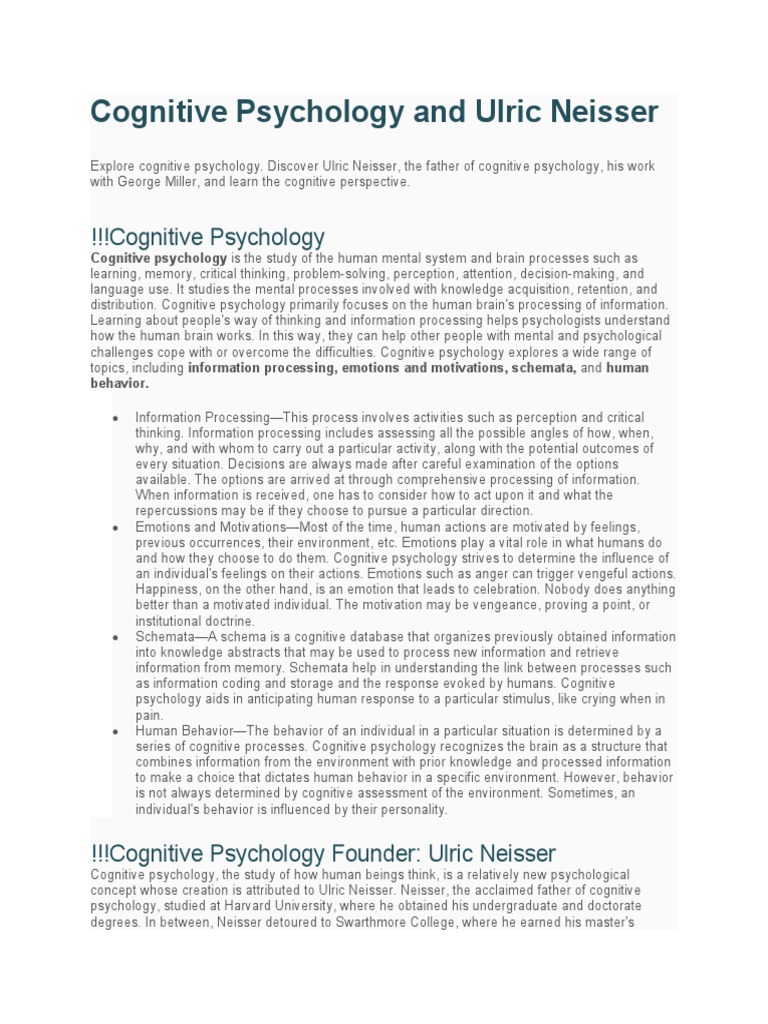 Cognitive Psychology and Ulric Neisser | PDF | Psychology | Cognitive ...