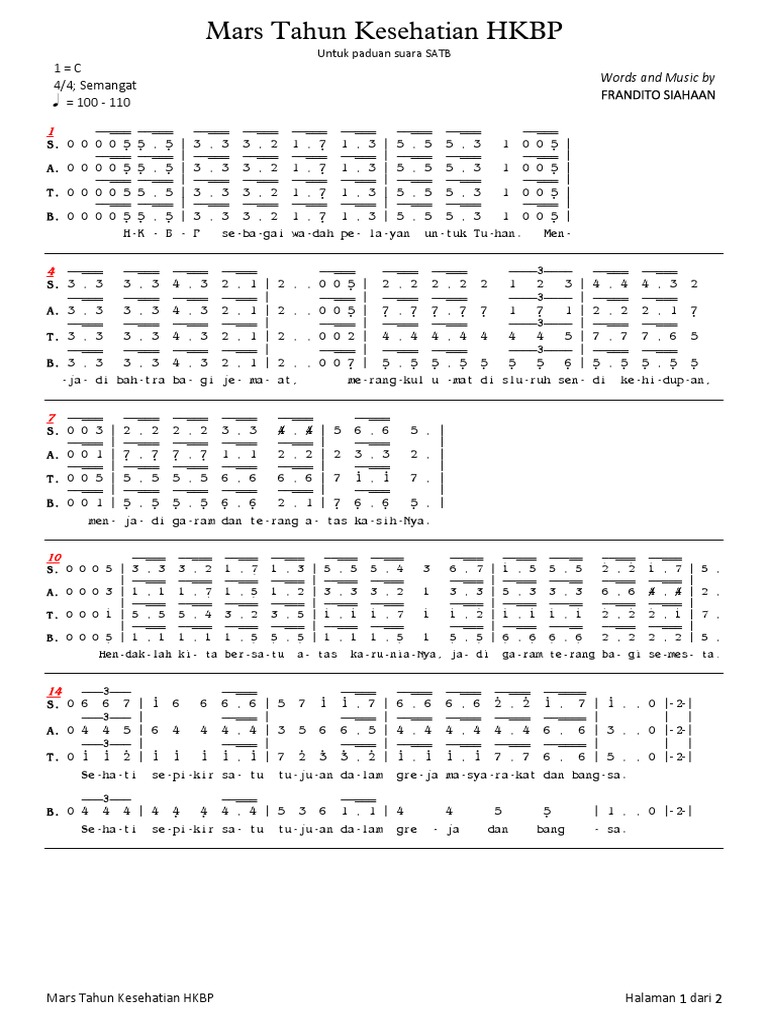 Partitur Mars Tahun Kesehatian HKBP - Frandito Siahaan | PDF