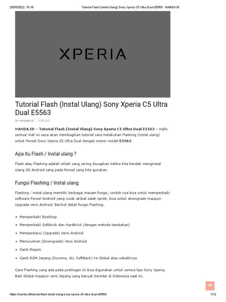 Tutorial Flash (Instal Ulang) Sony Xperia C5 Ultra Dual E5563 - NANDA - ID | PDF