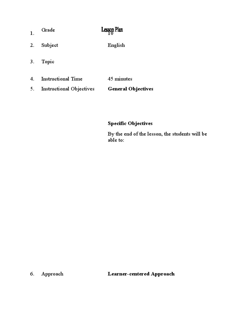 Grade 10 Lesson Plan Sample | PDF