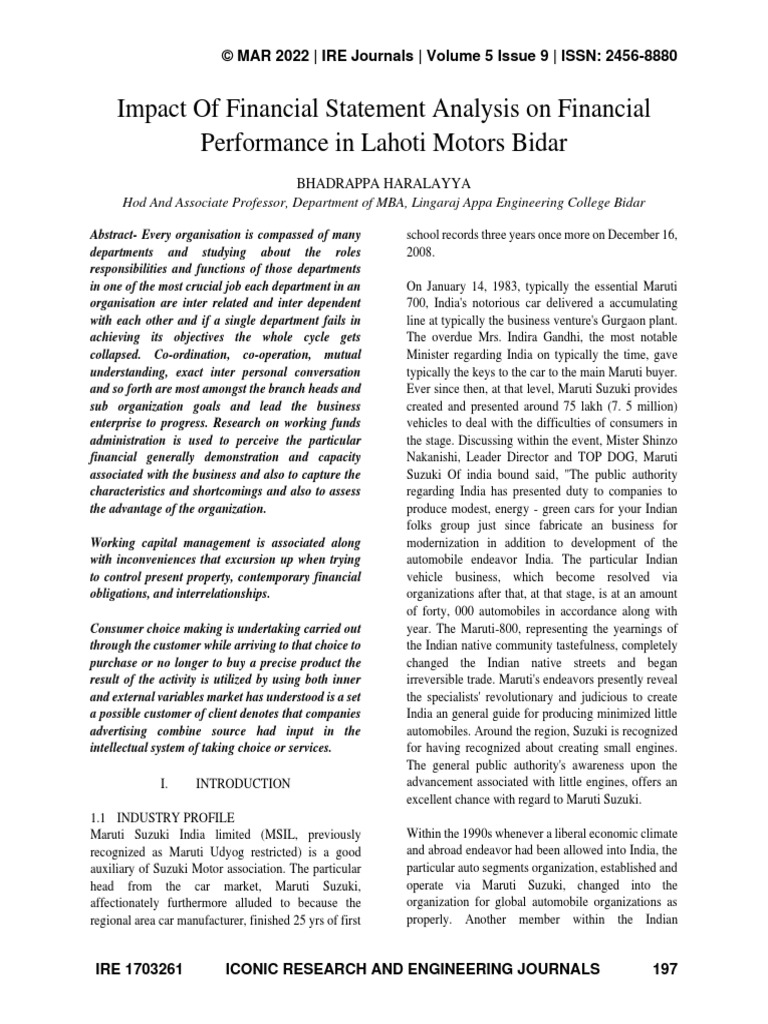 PAPER Impact of Financial Statement Analysis On Financial Performance ...
