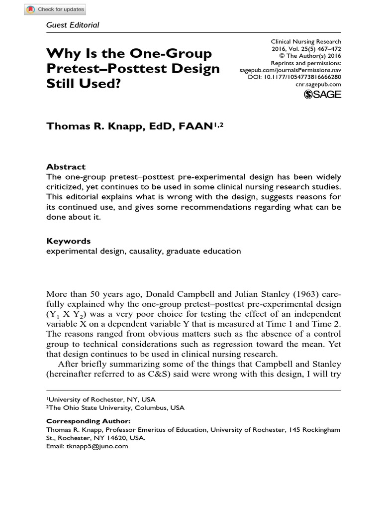 Why Is The One-Group Pretest-Posttest Design Still Used | PDF ...