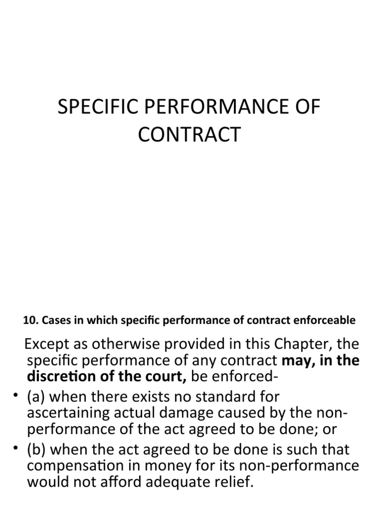 Enforceability of Specific Performance Contracts | PDF | Damages | Breach Of Contract