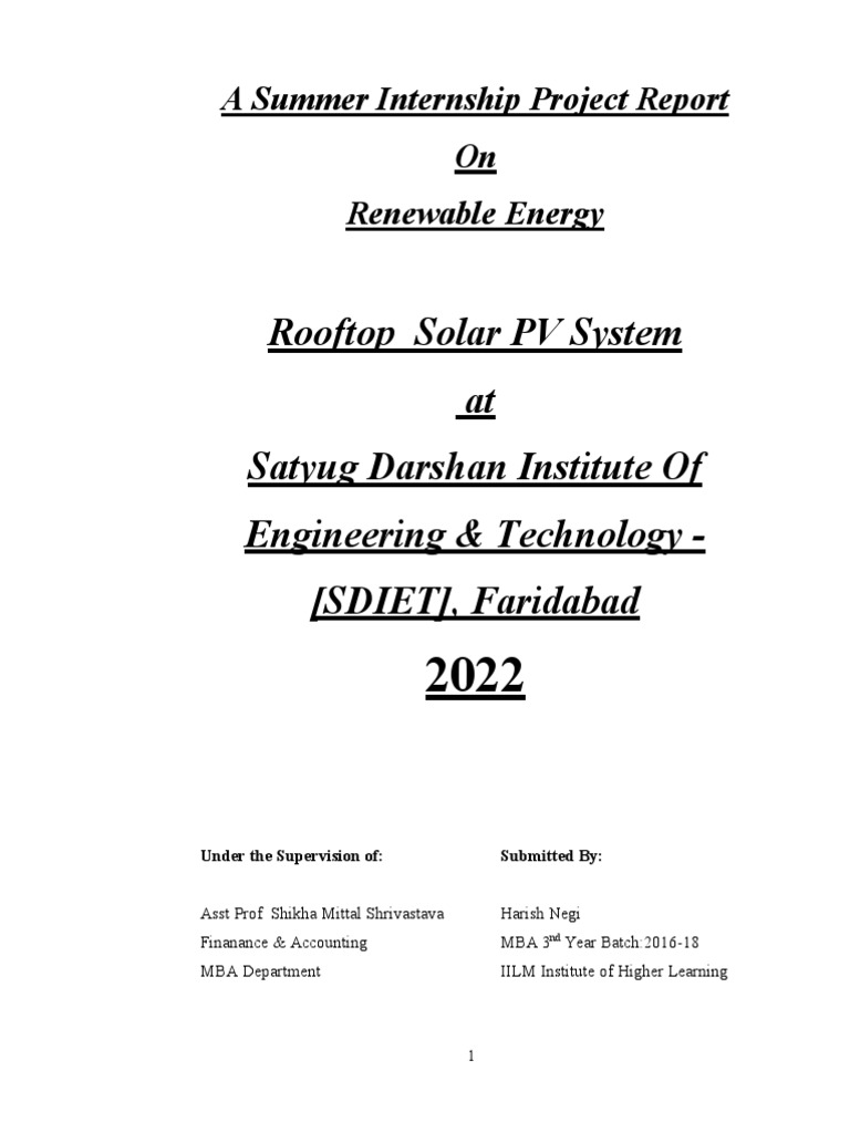A Summer Internship Project Report On Re | PDF | Solar Power ...